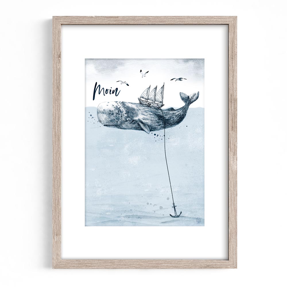 Poster maritim "Moin Wal" mit Passepartout | A4-Format | Mattes ...