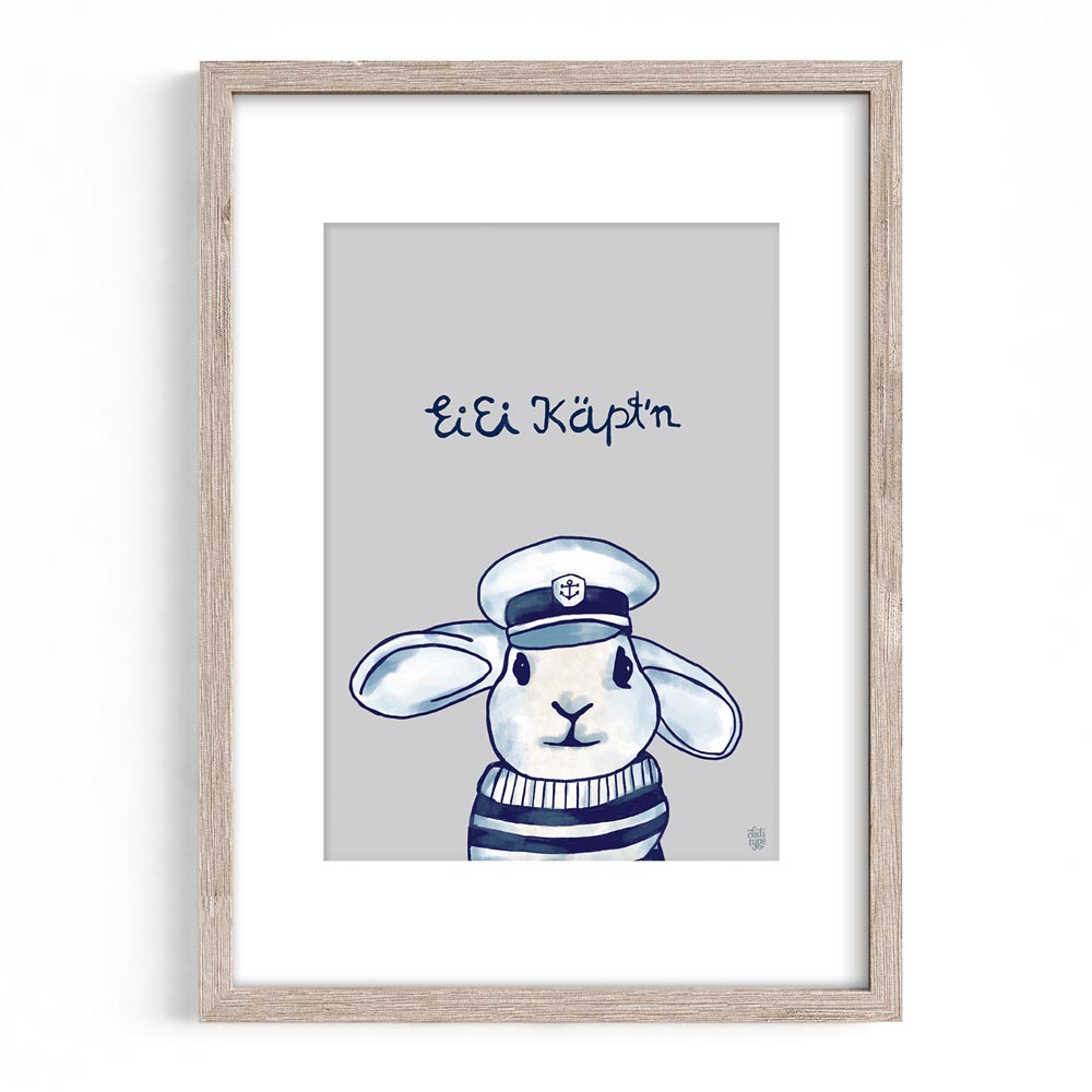 Poster maritim "Ei Ei Käpt'n" mit Passepartout | A4-Format | Mattes ...