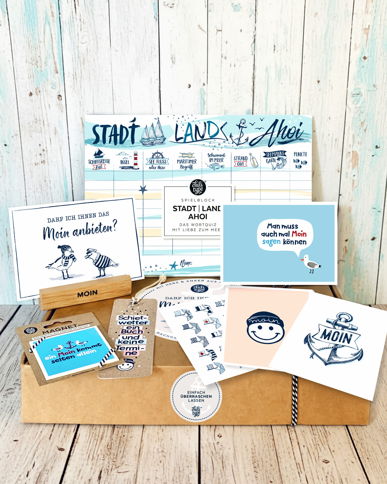 Maritimes Geschenkset – Geschenkbox "Moin - Kleiner Schnack" | chili type