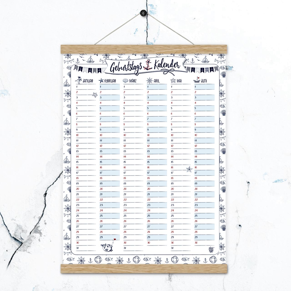 Immerwährender Geburtstagskalender | Maritimes Design | chili type
